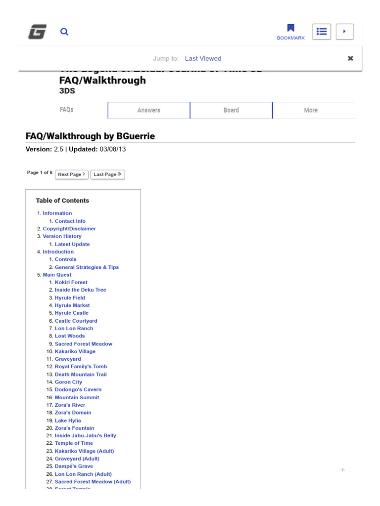 The Legend of Zelda - Ocarina of Time 3D FAQ - Walkthrough For 3DS by ...