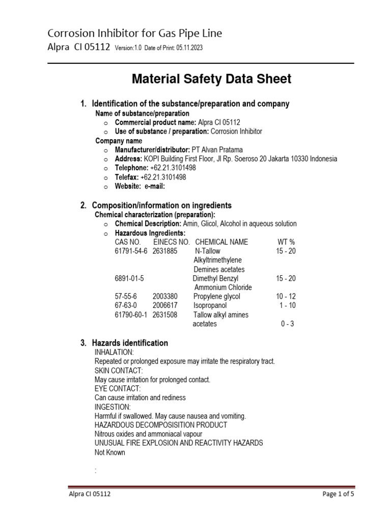 MSDS Alpra CorIn 05112 | PDF | Water | Firefighting