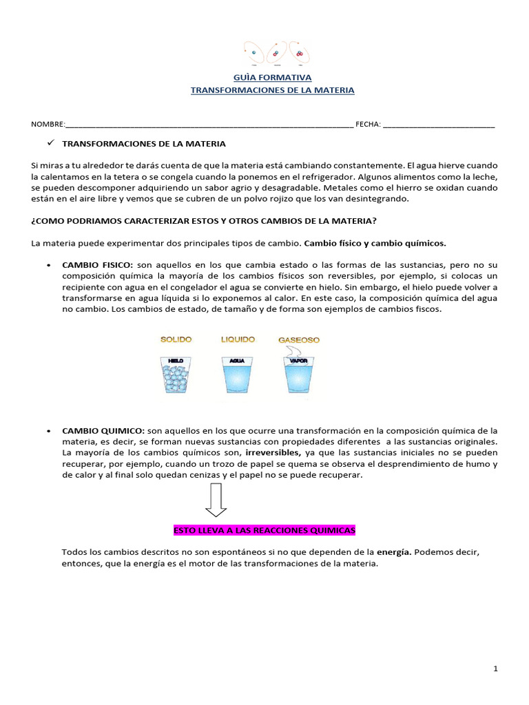 Cambios Físicos y Químicos en la Materia | PDF | Sustancias químicas | Agua