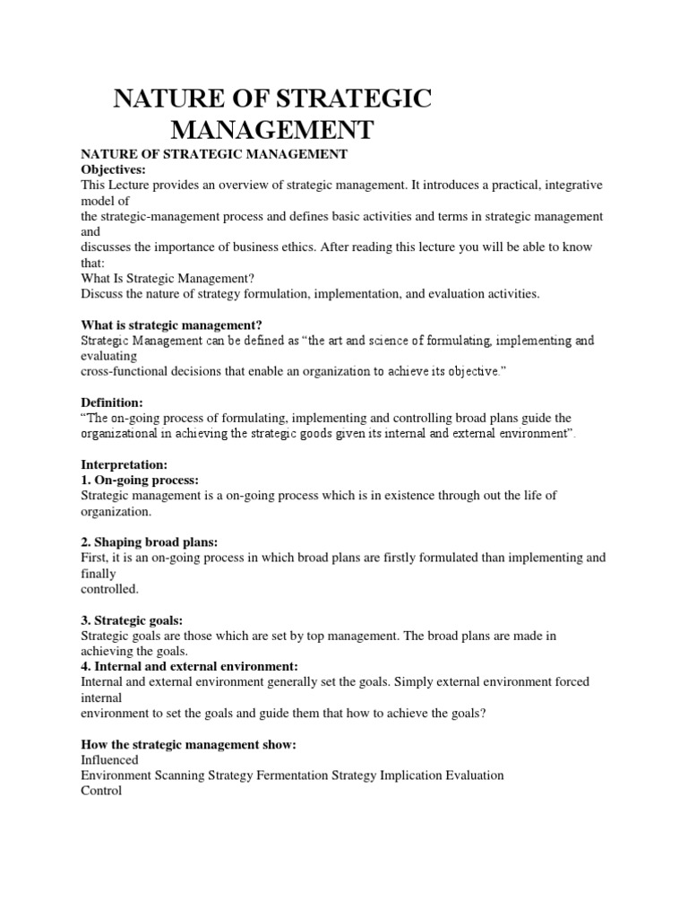 Nature of Strategic Management | PDF | Strategic Management | E Commerce