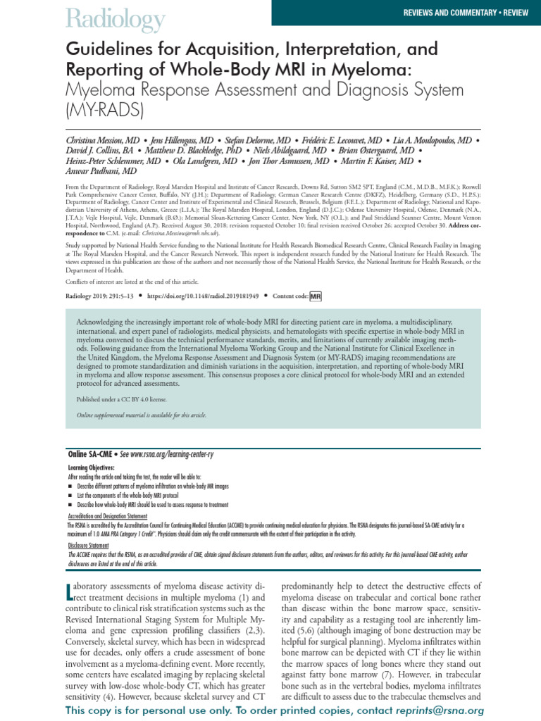 MYRADS | PDF | Magnetic Resonance Imaging | Multiple Myeloma