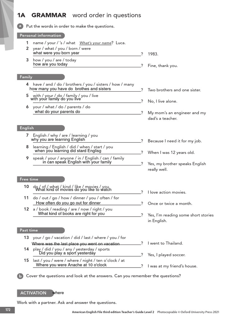 Grammar Word Order in Questions | PDF | English Language