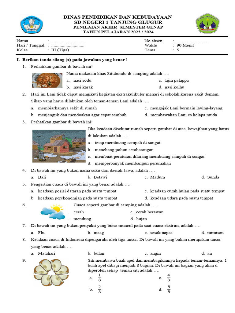 Soal Pas Kelas 3 Tema 5 | PDF