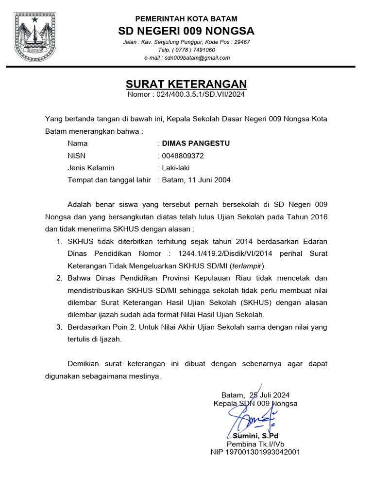 Surat Keterangan Skhun | PDF