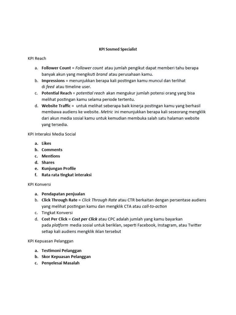 Draft KPI All Jobdesk | PDF