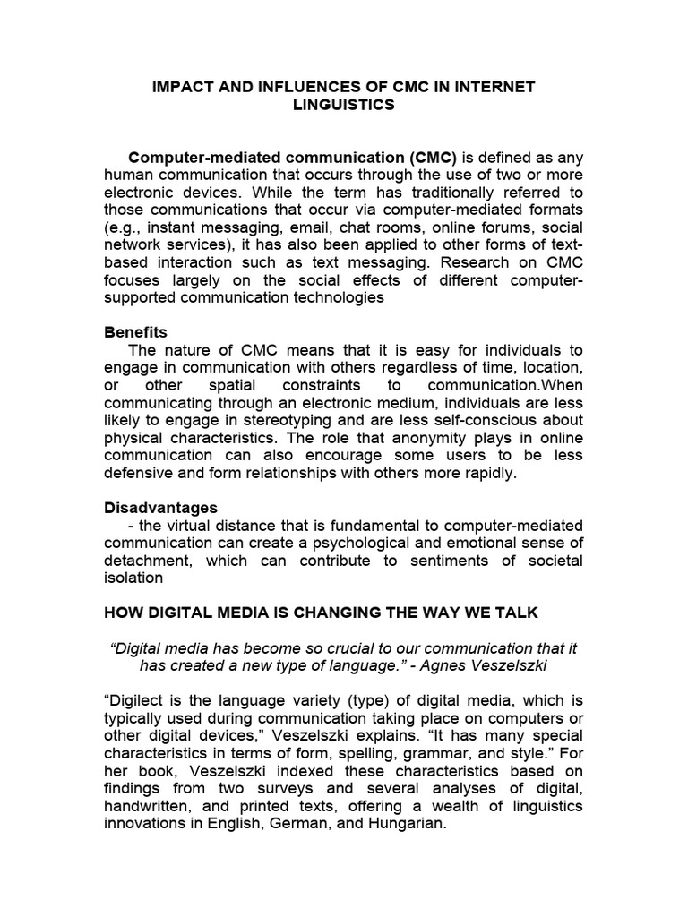 CMC Group 5 | PDF | Computer Mediated Communication | Communication