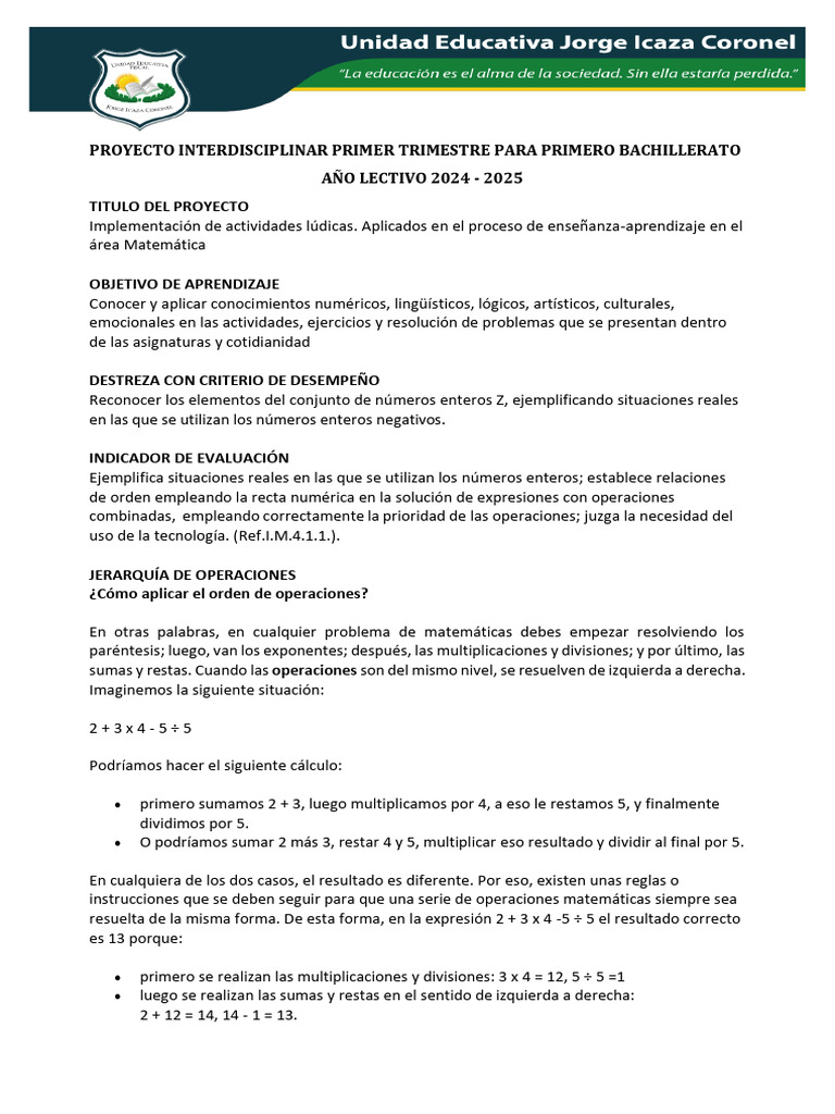 Primero Proyecto Inter Primer Trimetre | PDF | Matemáticas