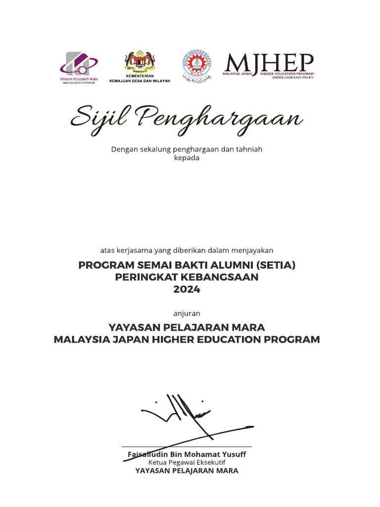 Sijil Program Setia Ypm Mjhep PPD Dan Sekolah | PDF
