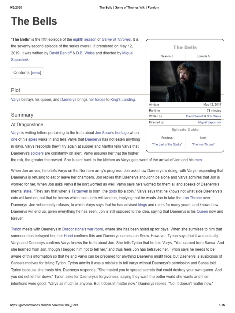 05 - The Bells - Game of Thrones Wiki - Fandom | PDF | World Of A Song ...