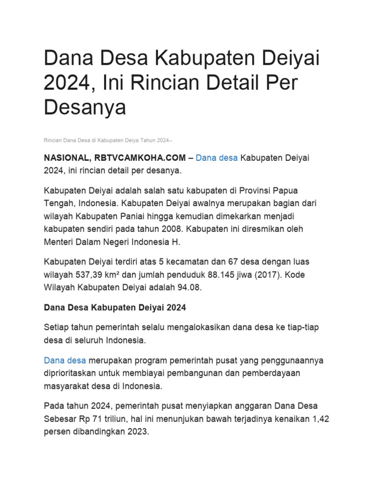 Dana Desa Kabupaten Deiyai 2024 | PDF