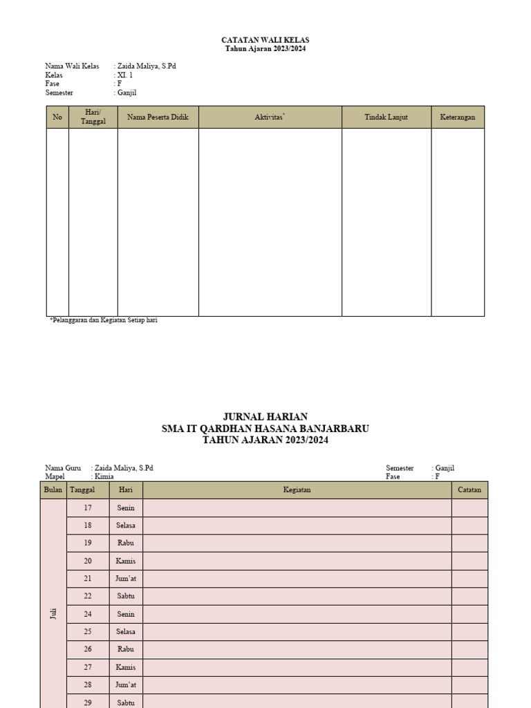 Jurnal WALI KELAS | PDF