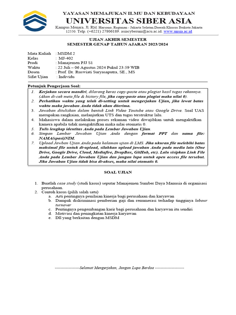 Uas MSDM 2 - MJ 402 | PDF