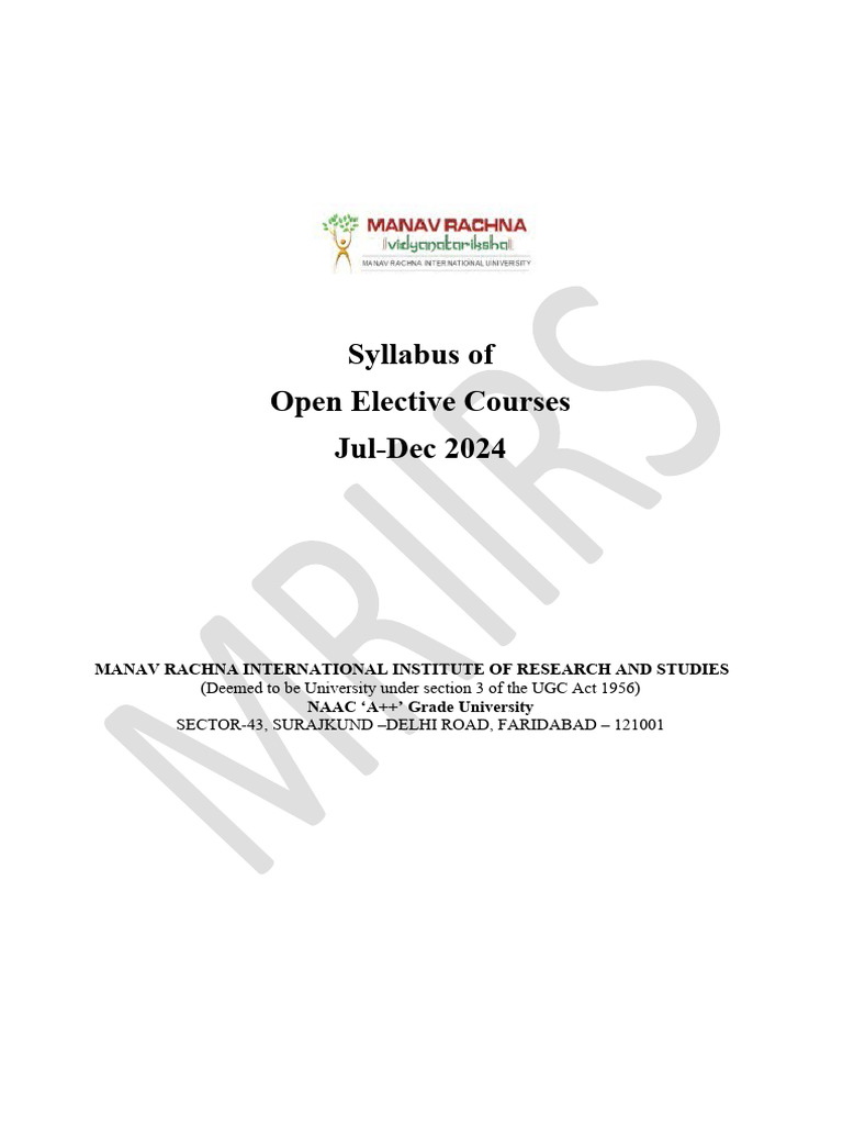 Syllabus -Open Elective Syllabus-Jul-Dec 2024 | PDF | Identity (Social Science) | Self Concept