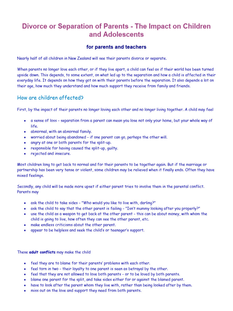 Divorce or Separation of Parents - Impact On Children and Teens | PDF ...