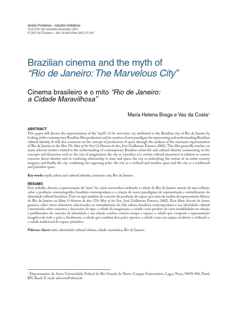 Brazilian Cinema and The Myth of Rio de Janeiro The Marvelous City ...