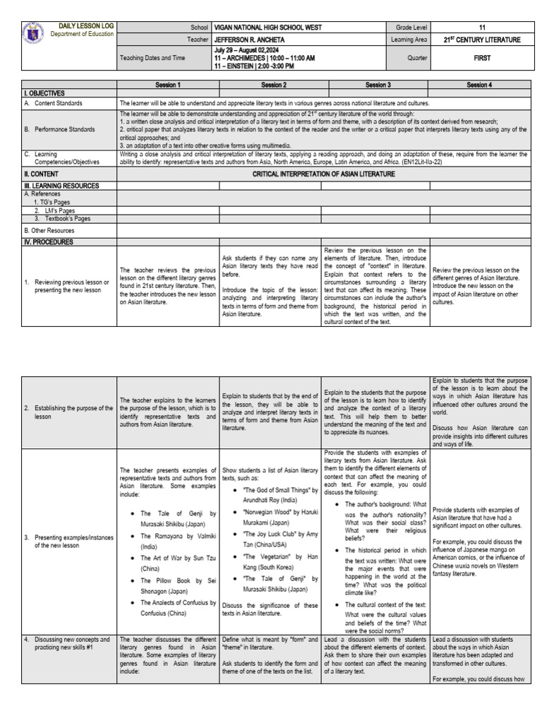 Ancheta 21ST Century Literature Quarter 1 Week 1 | PDF | Learning | Genre