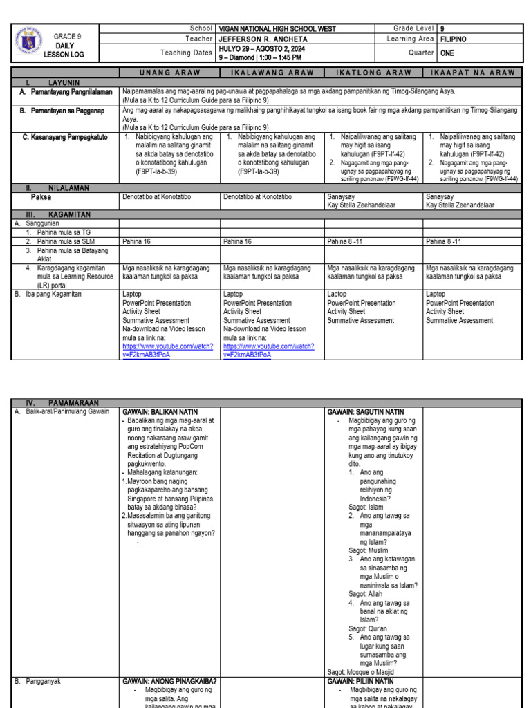 Ancheta Fil 9 Q1W1 DLL | PDF