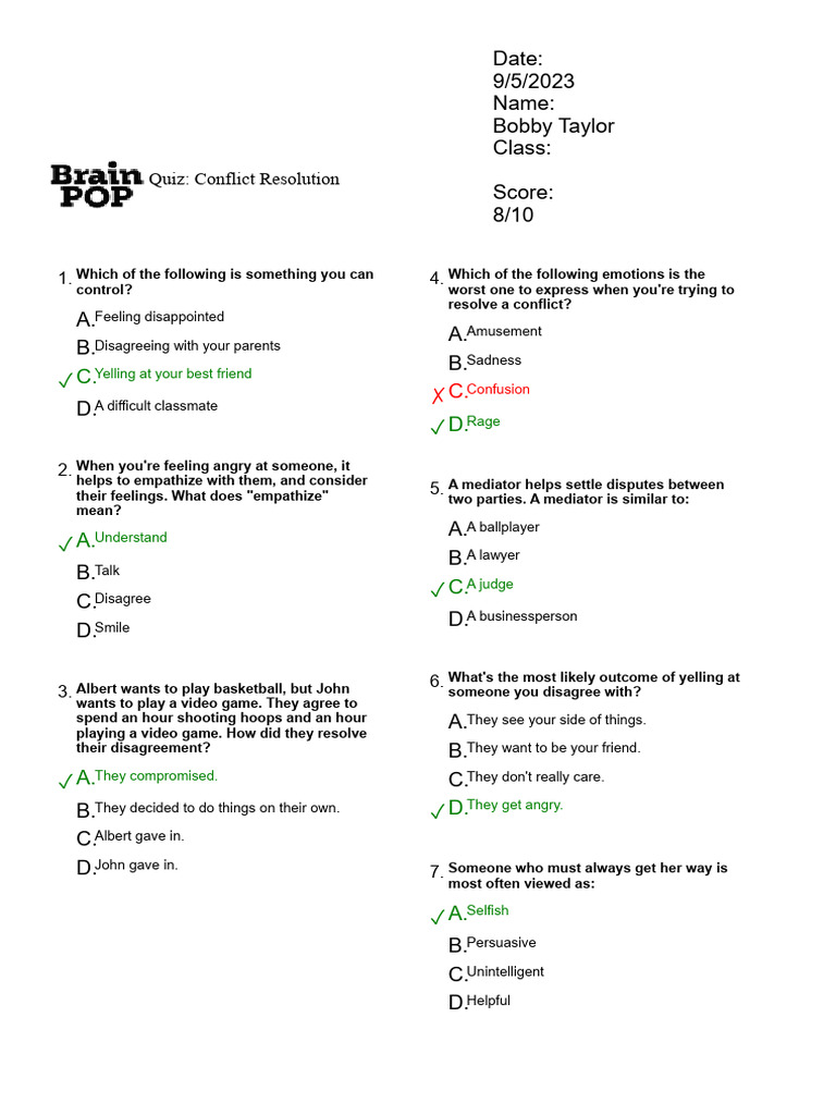 Conflict Resolution Strategies Quiz | PDF