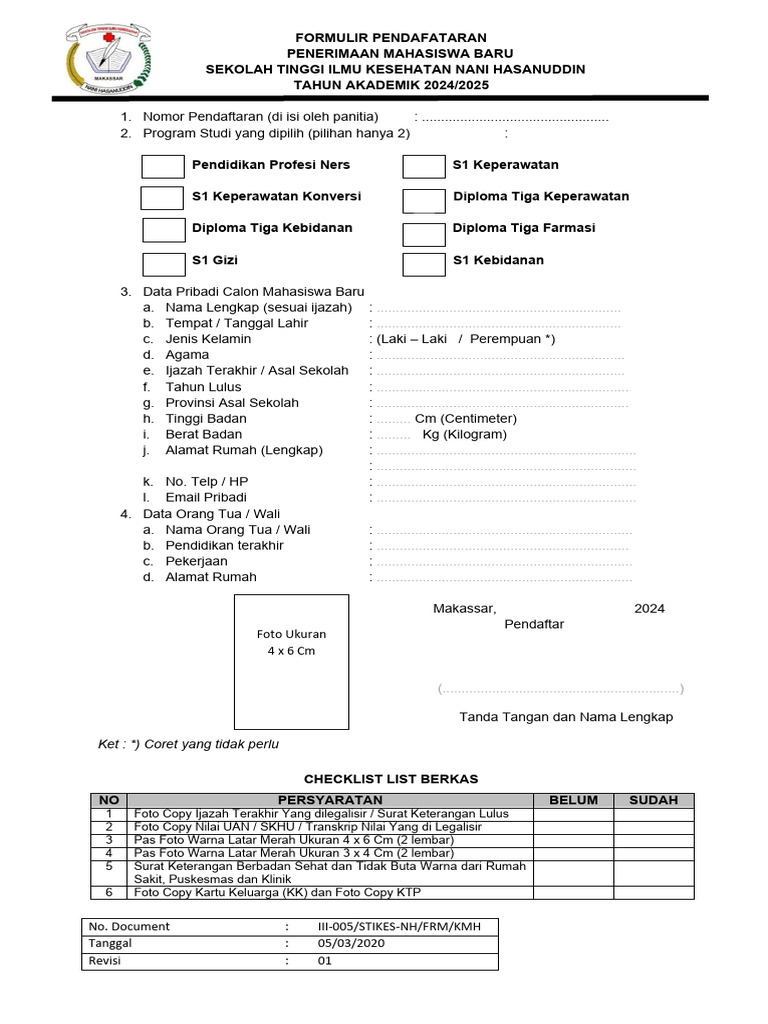 Formulir Pendaftaran Maba 2024 | PDF | Karier & Perkembangan | Hukum