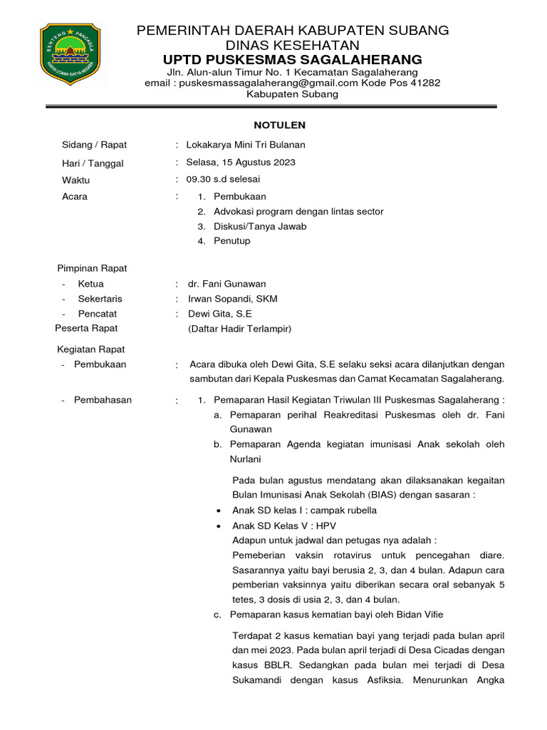 1.6.2.c Notulen & Dokumentasi Lok Tri Bul Ketiga | PDF