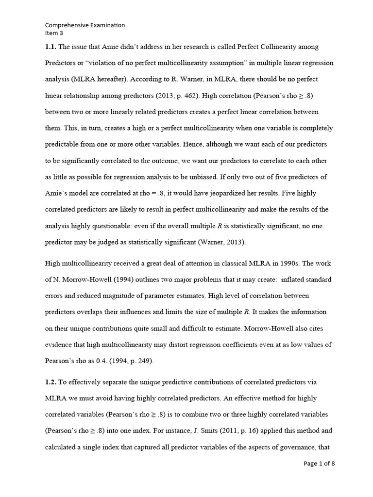 Comprehensive Exam - Issues in Multiple Regression | PDF | Multicollinearity | Dependent And ...