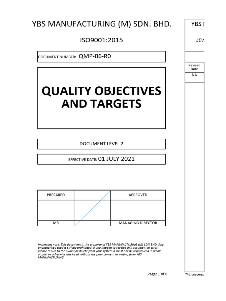 Qmp06 Quality Objectives and Targets | PDF | Iso 9000 | Business