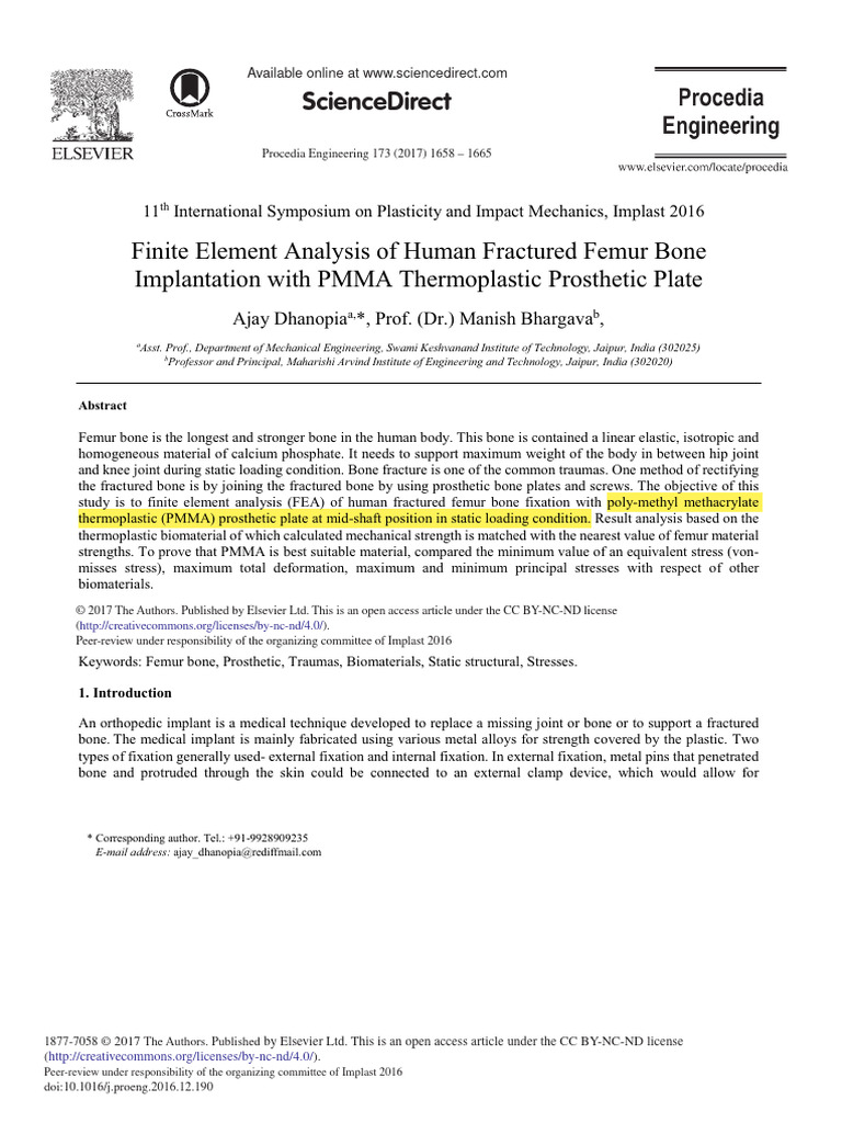 Femur Bone Fea With Different Implantmaterials | PDF