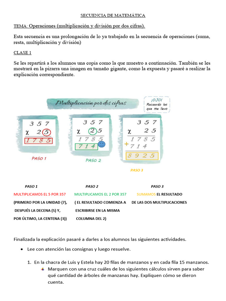 Secuencia de Matemática Multiplicación y División. | PDF | División (Matemáticas) | Multiplicación