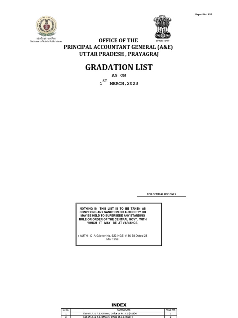 Gradation List As On 01 03 2023 06 09 2023 064f8516b3d6ba4 93999101 | PDF | Government Of India