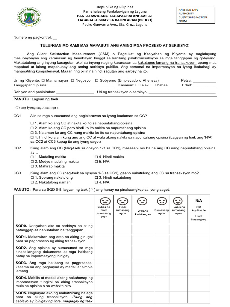 CSM Questionnaire v2 TAGALOG PPDCO - On Site Version | PDF