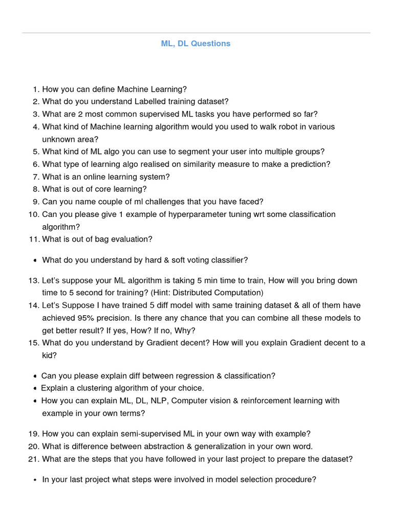 Machine Learning Interview Questions1 | PDF | Machine Learning | Artificial Neural Network