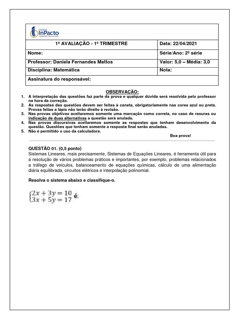 Dani. 2 - FORMATADA | PDF | Matriz (Matemática) | Matemática