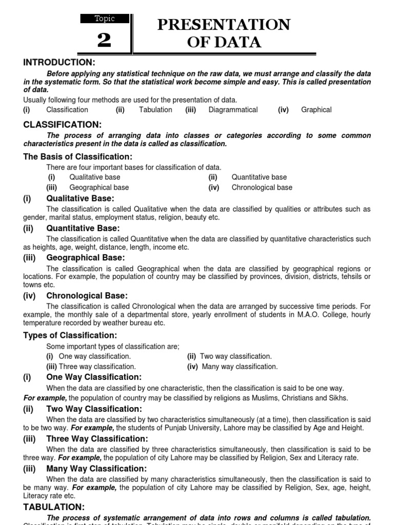 Presentation of Data | PDF | Histogram | Pie Chart