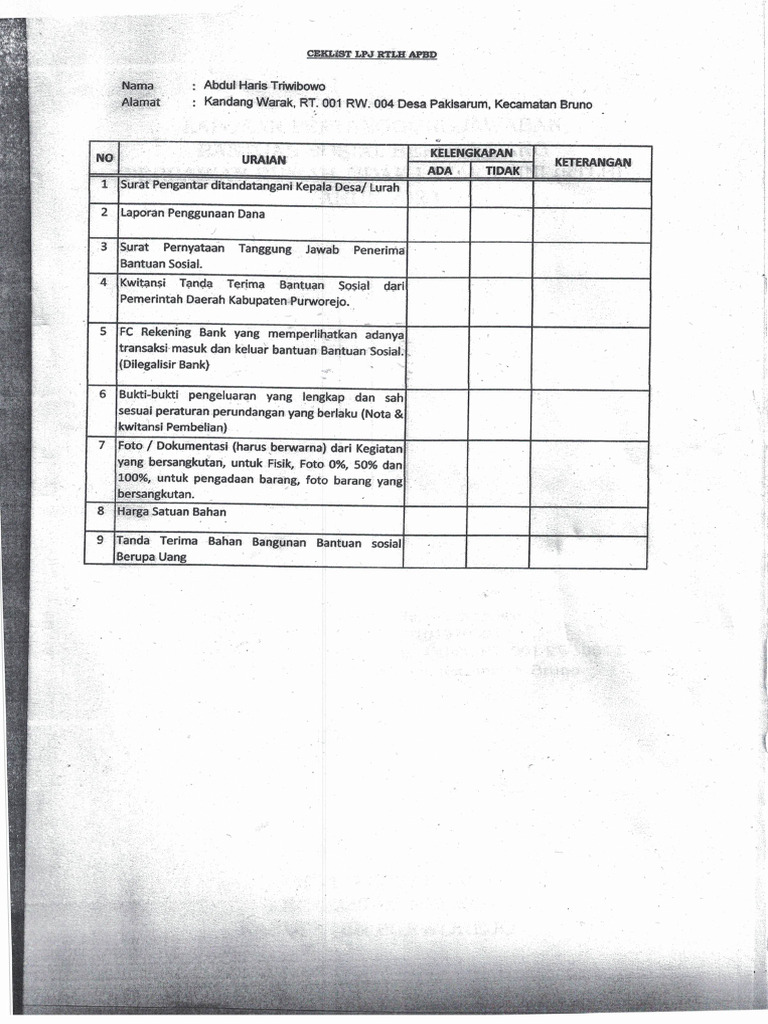Contoh LPJ RTLH | PDF