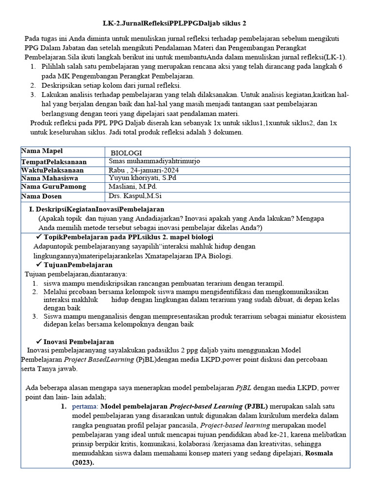 Jurnal Repleksi PPL 2 Shintia | PDF | Karier & Perkembangan