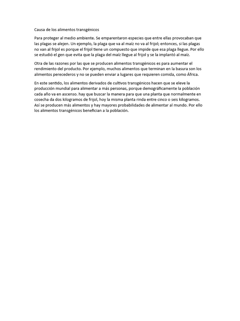 Beneficios de los Alimentos Transgénicos | PDF | Salud y bienestar ...