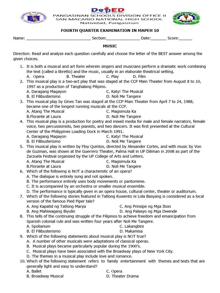 MAPEH 10 With Key Answer | PDF | Health Care | Nutrients