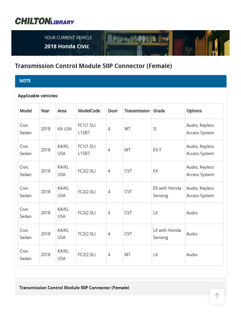 2018 Honda Civic Transmition Control Module Connector | PDF ...
