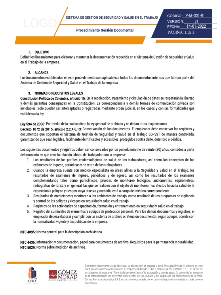 P-EF-SST-01-Procedimiento para La Gesti N Documental Final | PDF | Gestión de registros