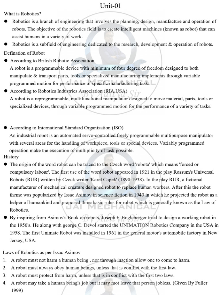 Robotics Unit-01 Complete | PDF