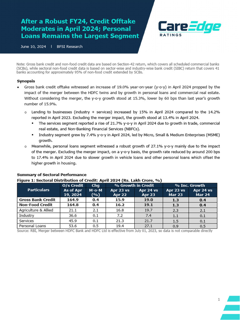 Sectoral Credit Deployment For April 2024 | PDF | Credit | Finance ...