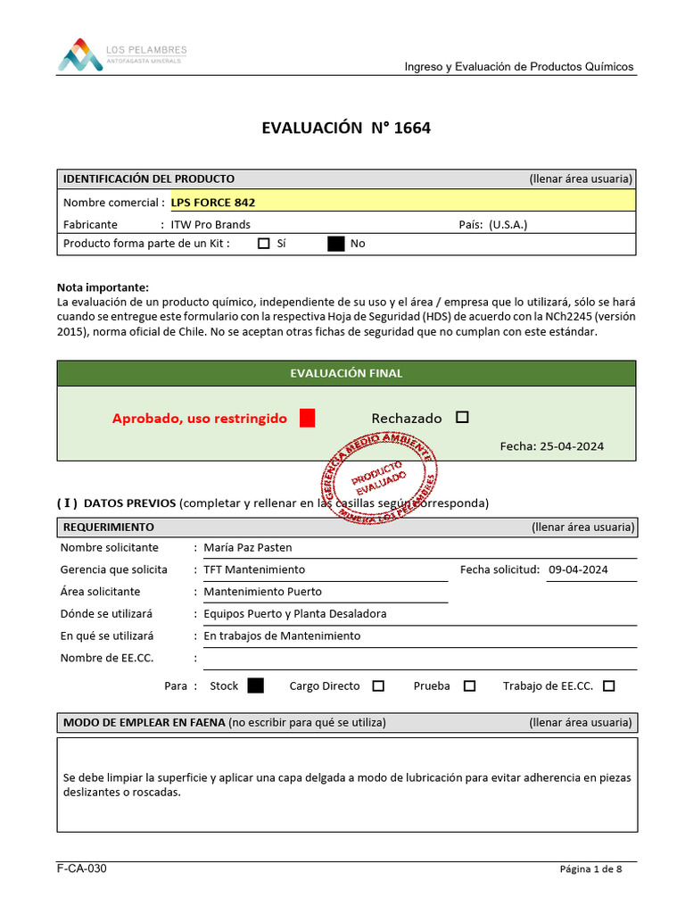 Evaluación SQ LPS Force 842 (1664) | PDF | Materiales