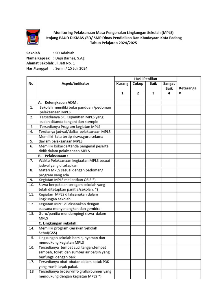 Instrumen Monitoring Pelaksanaan MPLS 2024 | PDF | Karier & Perkembangan | Bisnis