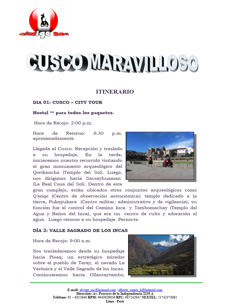 Itinerario 5d Cusco (r1) | PDF | Perú