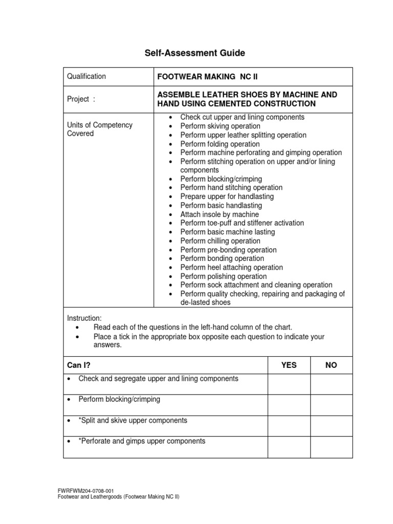 SAG - Footwear Making NC II | PDF | Shoe | Footwear