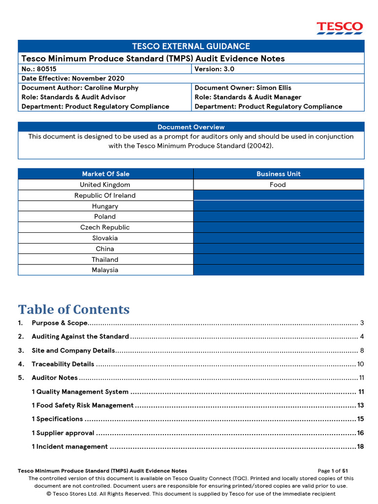 80515V3 0EN+-+Tesco+Minimum+Product+Standard+ (TMPS) +Audit+Evidence ...