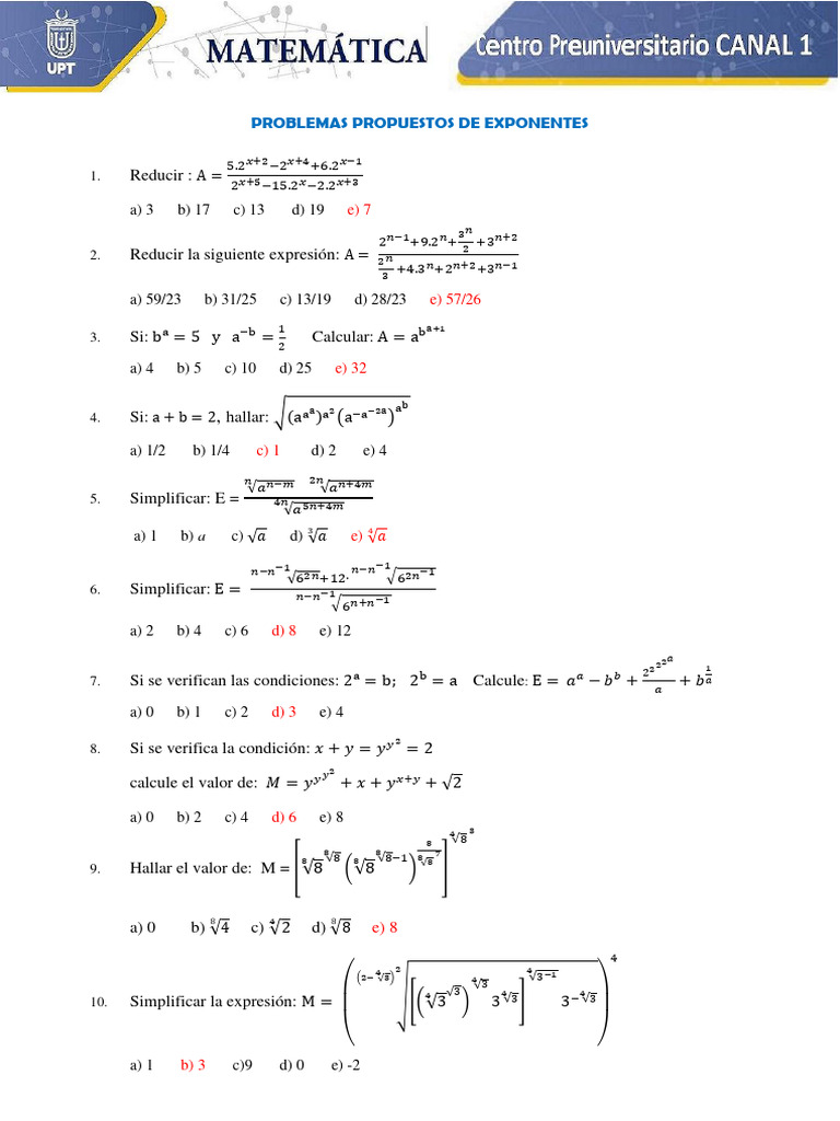 Practica T Exponentes | PDF