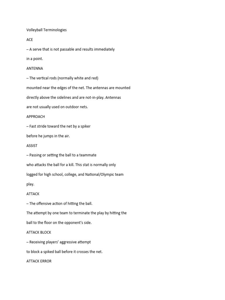 Volleyball Vocabulary and Terms Guide | PDF | Volleyball | Sports