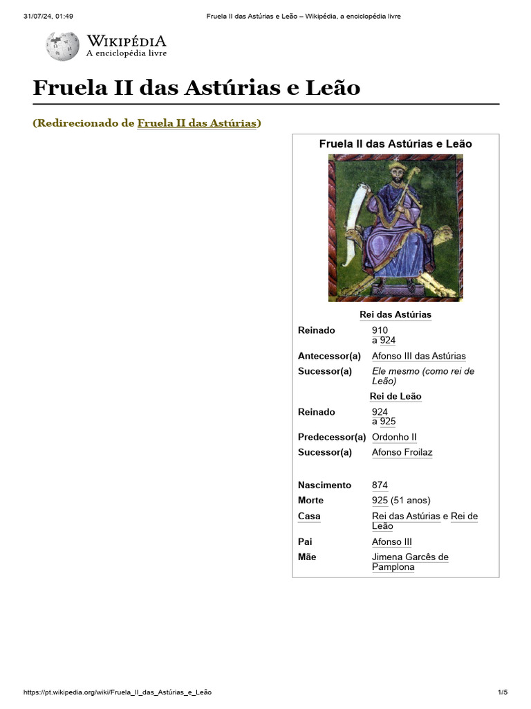 Fruela II Das Astúrias e Leão - Wikipédia, A Enciclopédia Livre | PDF ...