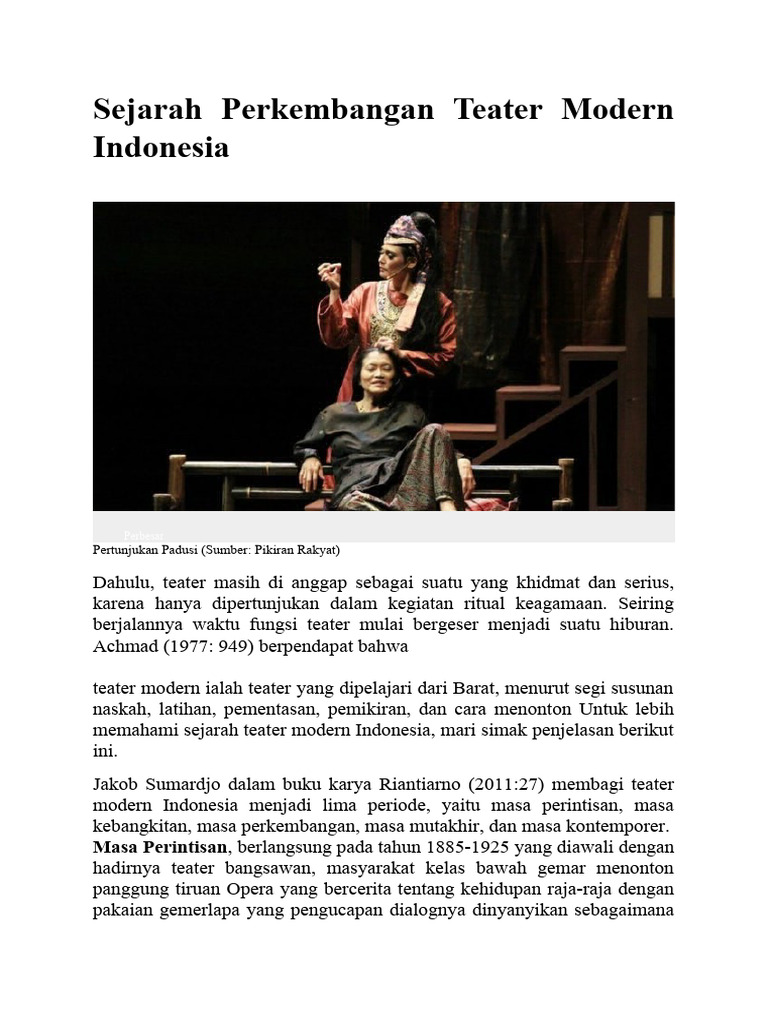 Sejarah Perkembangan Teater Modern Indonesia | PDF | Perjalanan | Klasik